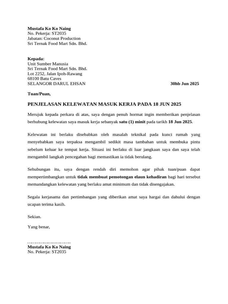 Mustafa Ko Ko Naing Surat Lewat | PDF