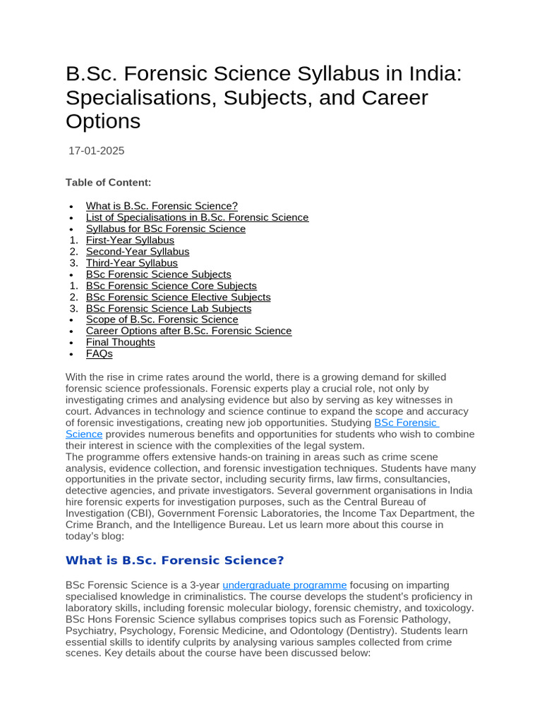 Forensic Science Course Syllabus | PDF | Forensic Science | Science