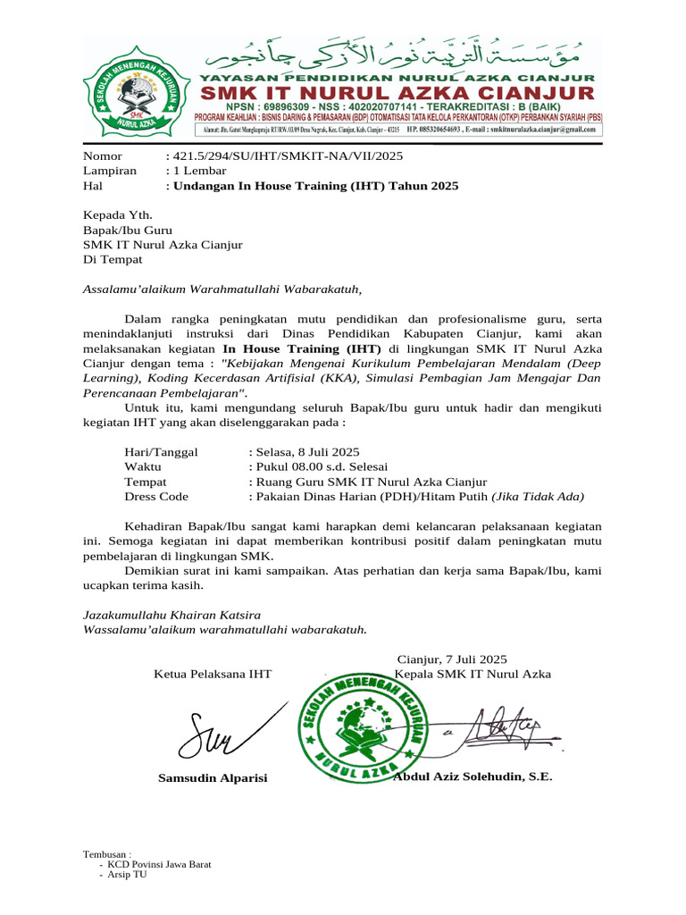Undangan IHT 2025 untuk Guru SMK | PDF