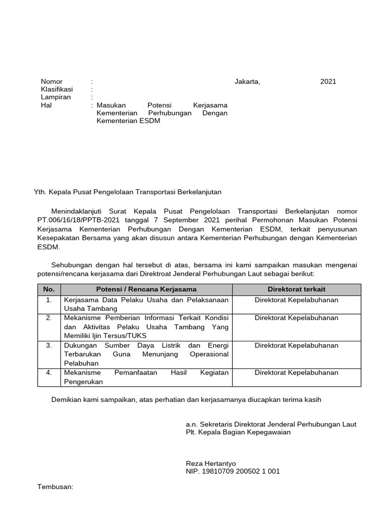 Surat Usulan Potensi Kerjasama ESDM | PDF