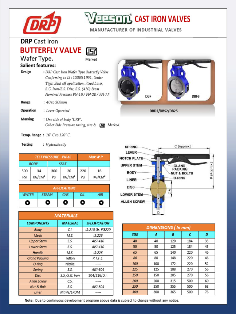 Catalogue - DRP Lever Operated Butterfly Valve | PDF | Valve | Hydraulics