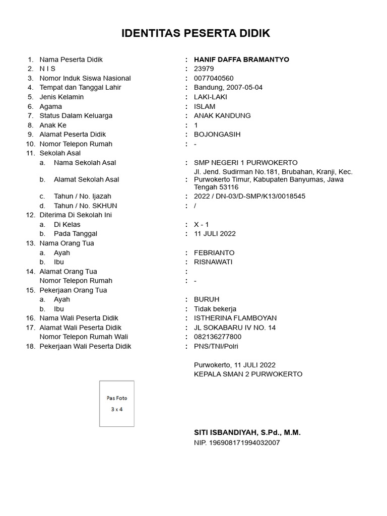 __ Identitas Raport __ (HANIF) | PDF