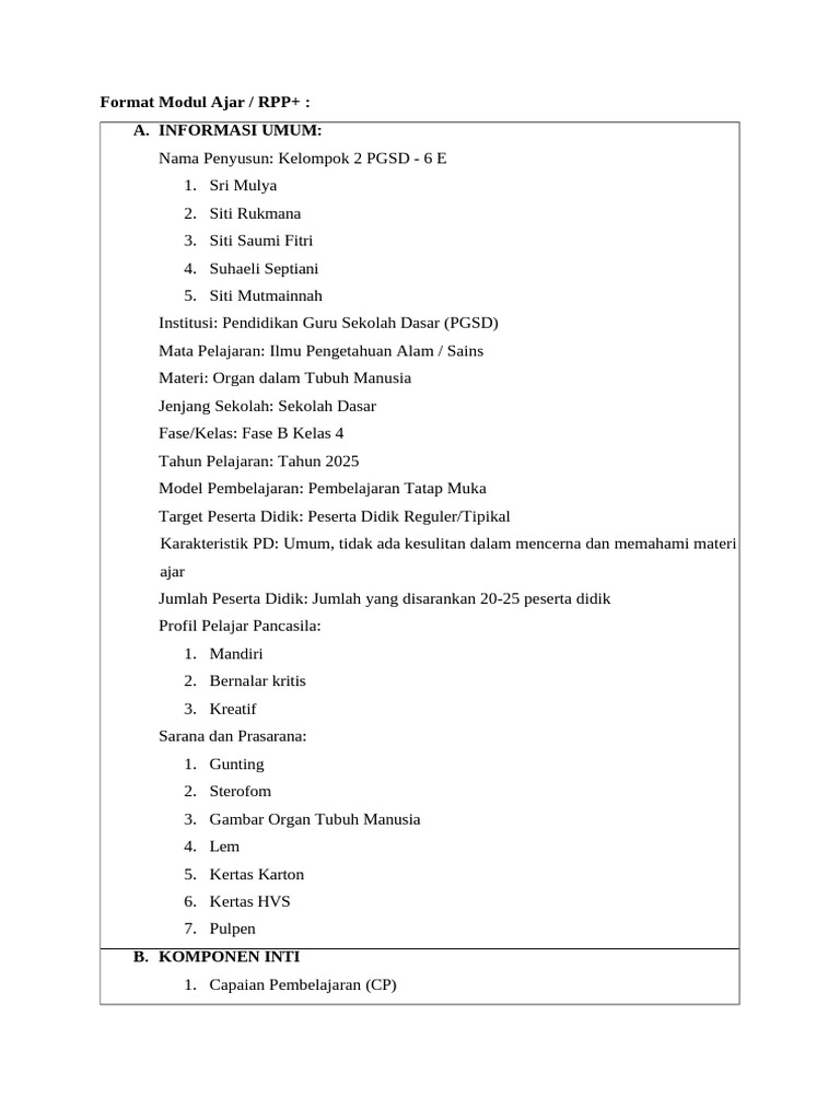 Modul Ajar, LKPD, Alat Evaluasi dan Kunci Jawaban SAINS KEL 2 | PDF