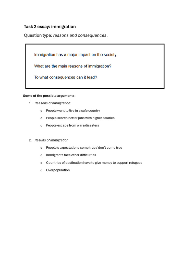 Task 2 Essay Example Immigration | PDF | Immigration | Refugee