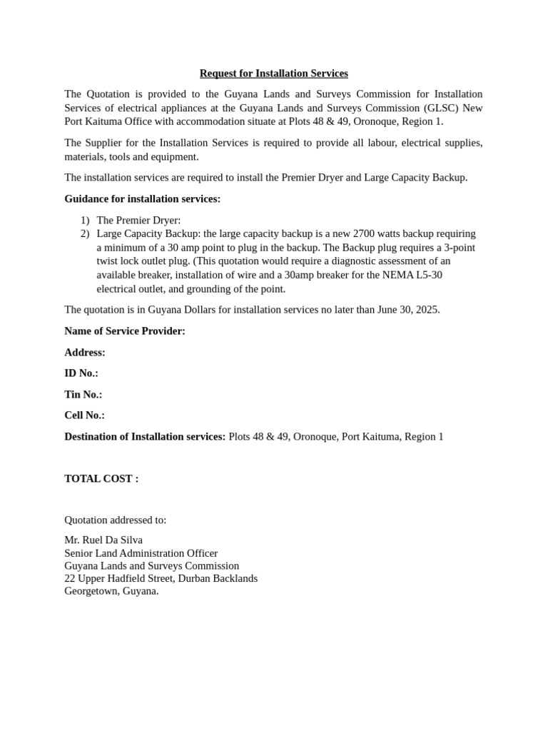 Request For Quotation For Installation Services | PDF