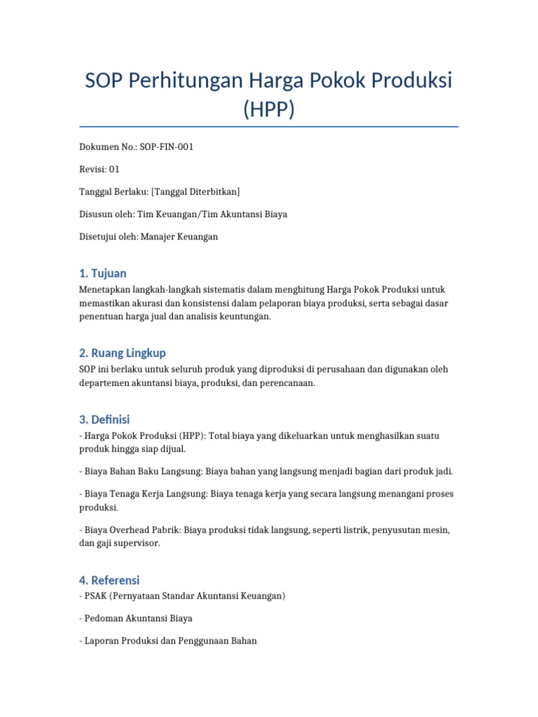 SOP Harga Pokok Produksi | PDF