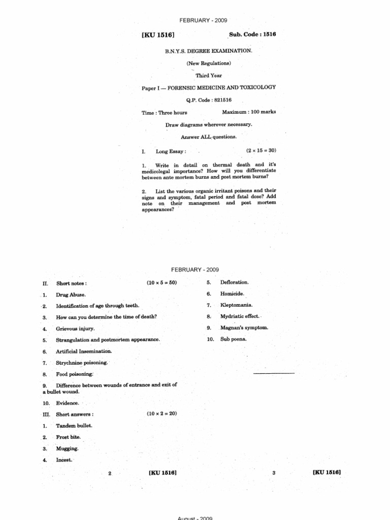 Forensic Medicine Exam Questions PDF | PDF | Autopsy | Forensic Science