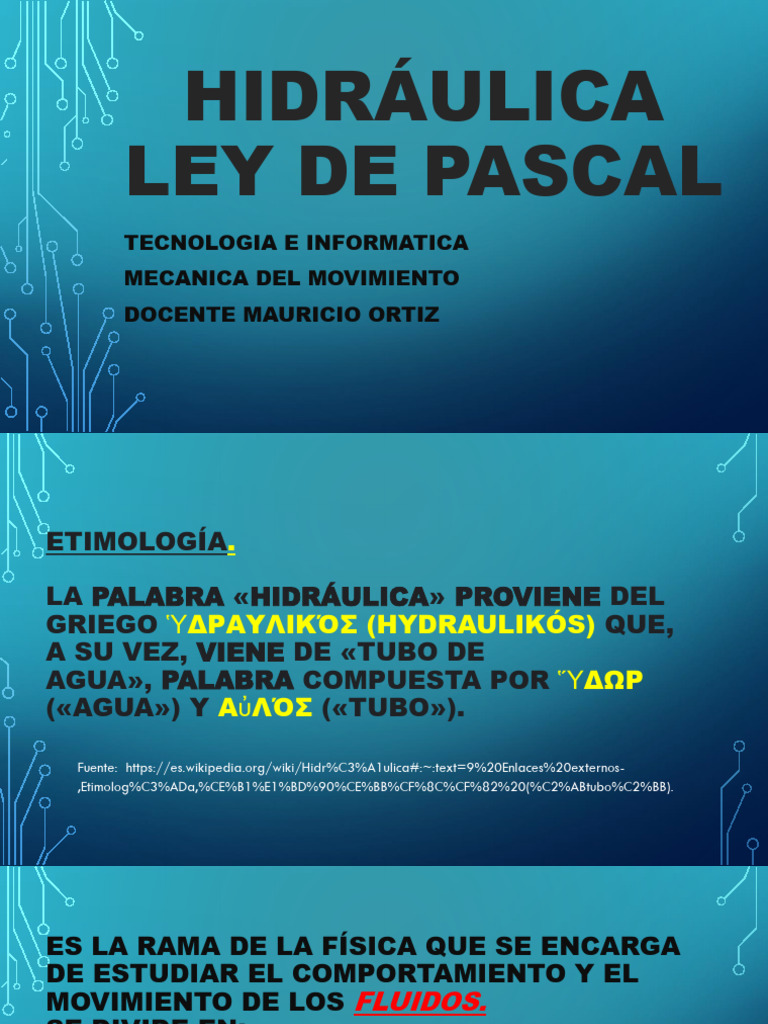 Clase Hidráulica Ley de Pascal | PDF | Fenomeno fisico | Mecanica clasica
