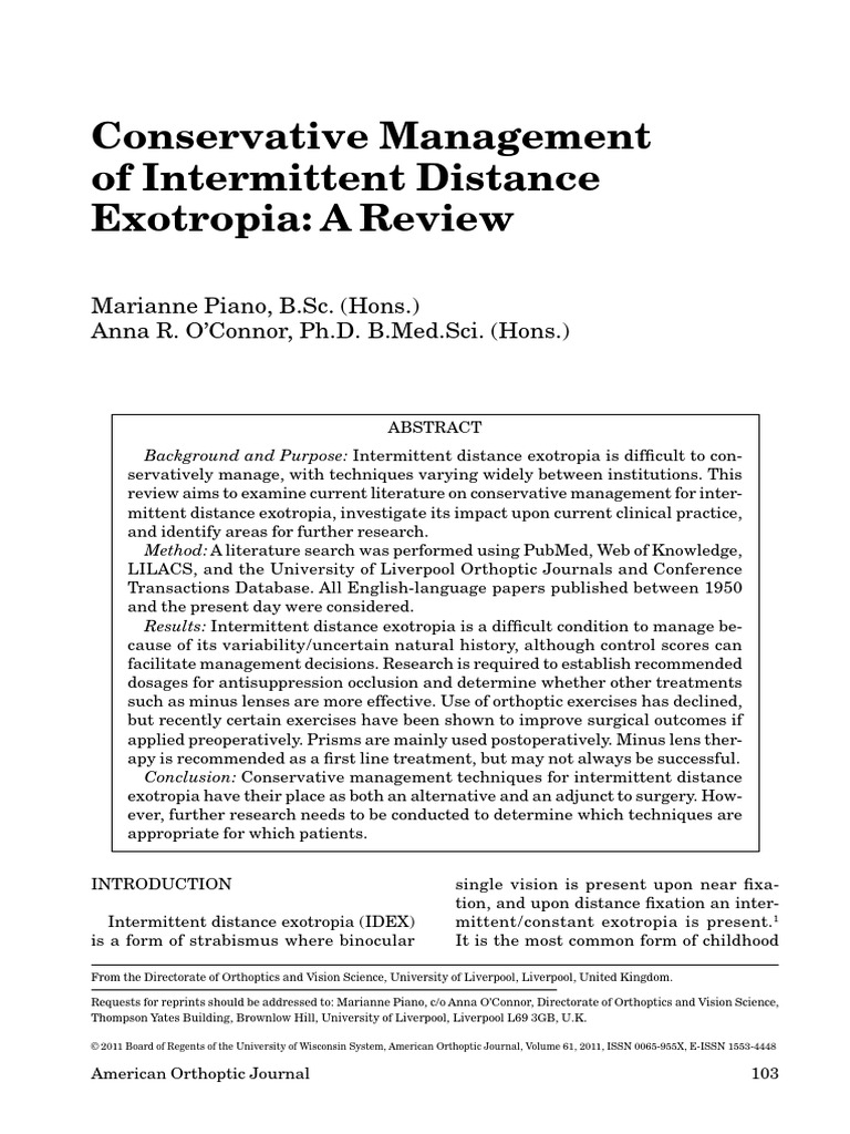 Conservative Management of Intermittent Distance Exotropia: A Review ...