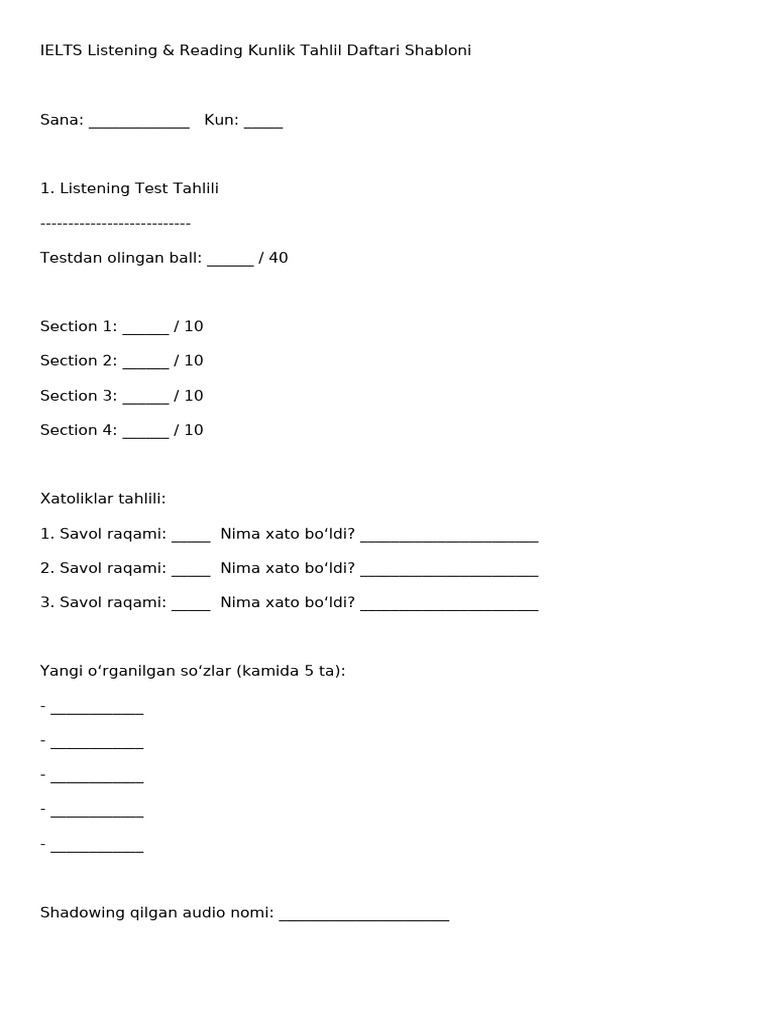 Tahlil Daftari Shabloni | PDF