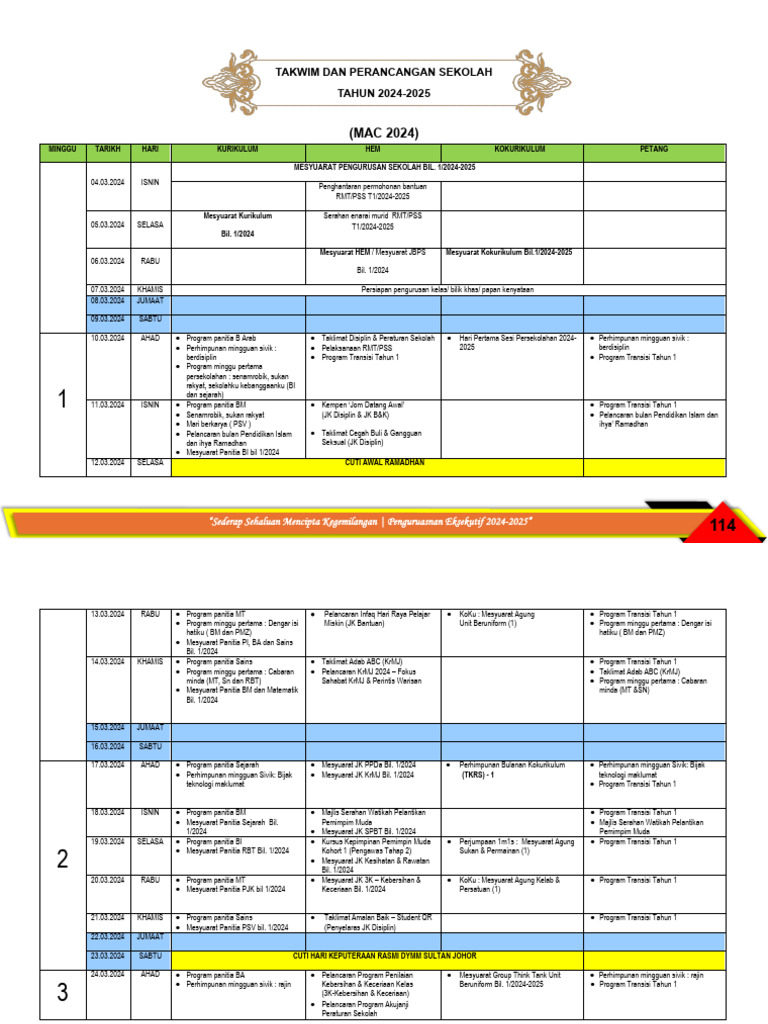 Takwim Dan Perancangan Sekolah 2024-2025 | PDF