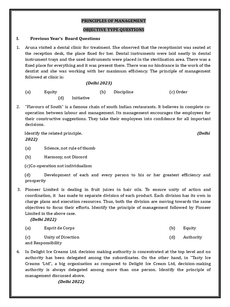 Principles of Management Questions | PDF | Labour Economics | Business