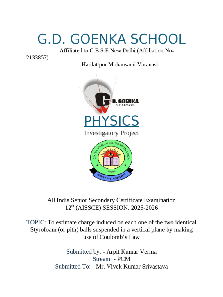 To_estimate_charge_on_pith_ball_Class_XI | PDF | Electric Charge | Force