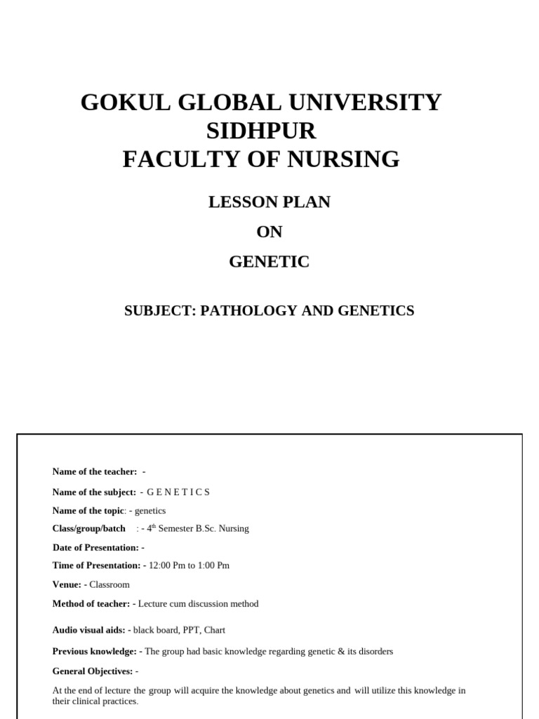 Genetics Lesson Plan for Nursing Students | PDF | Genetics | Mitosis