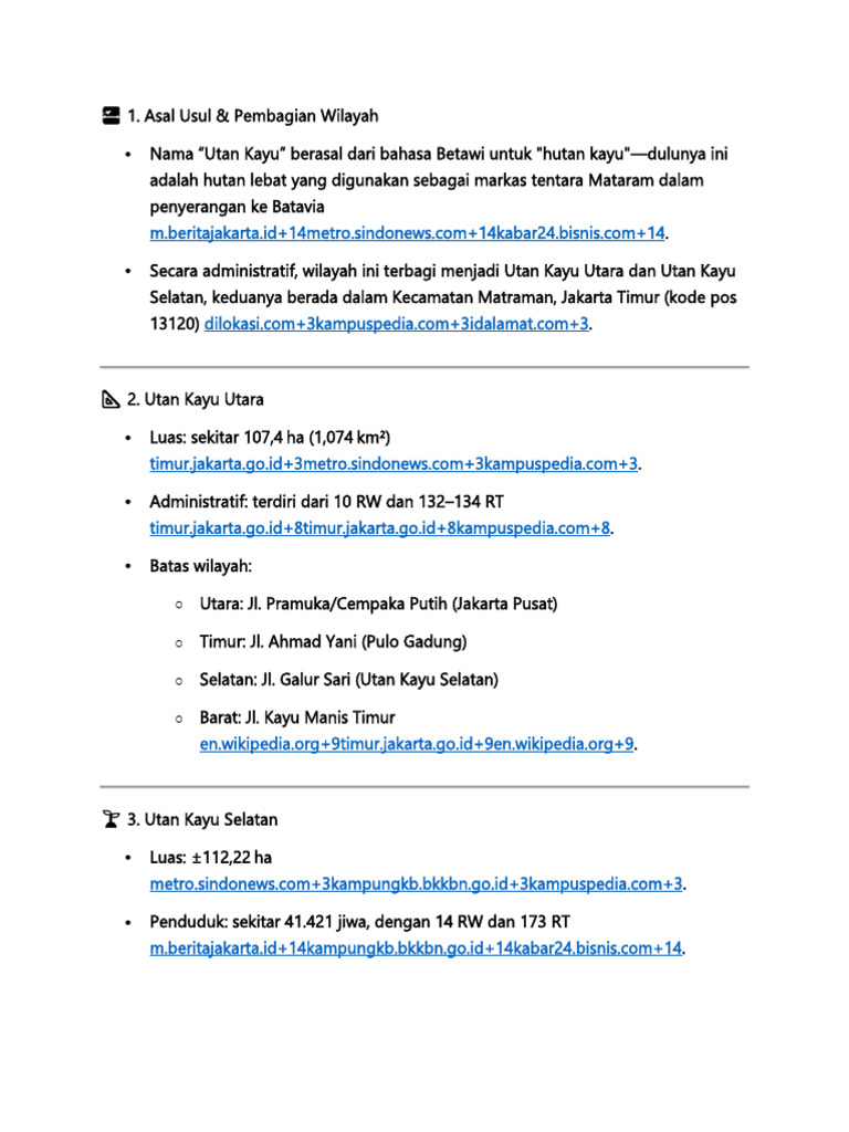 Wilayah dan Statistik Utan Kayu | PDF