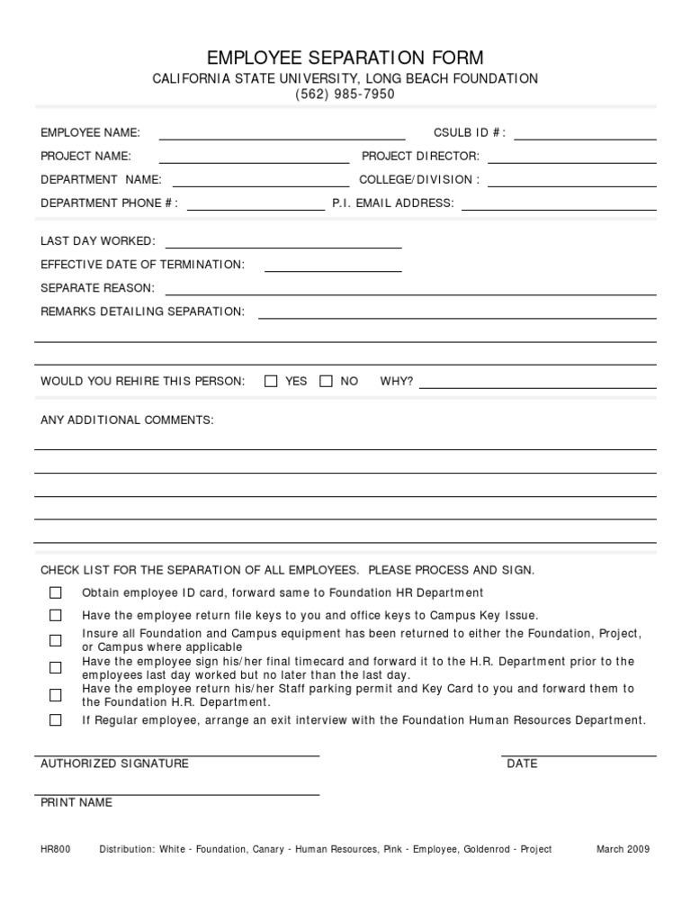 Complete Employee Separation Form | PDF | Employment | Human Resource ...