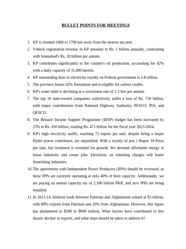 Bullet Points For Meetings | PDF | Taxes | Economies