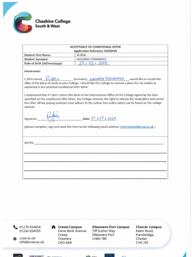 Acceptance of Conditional Offer | PDF