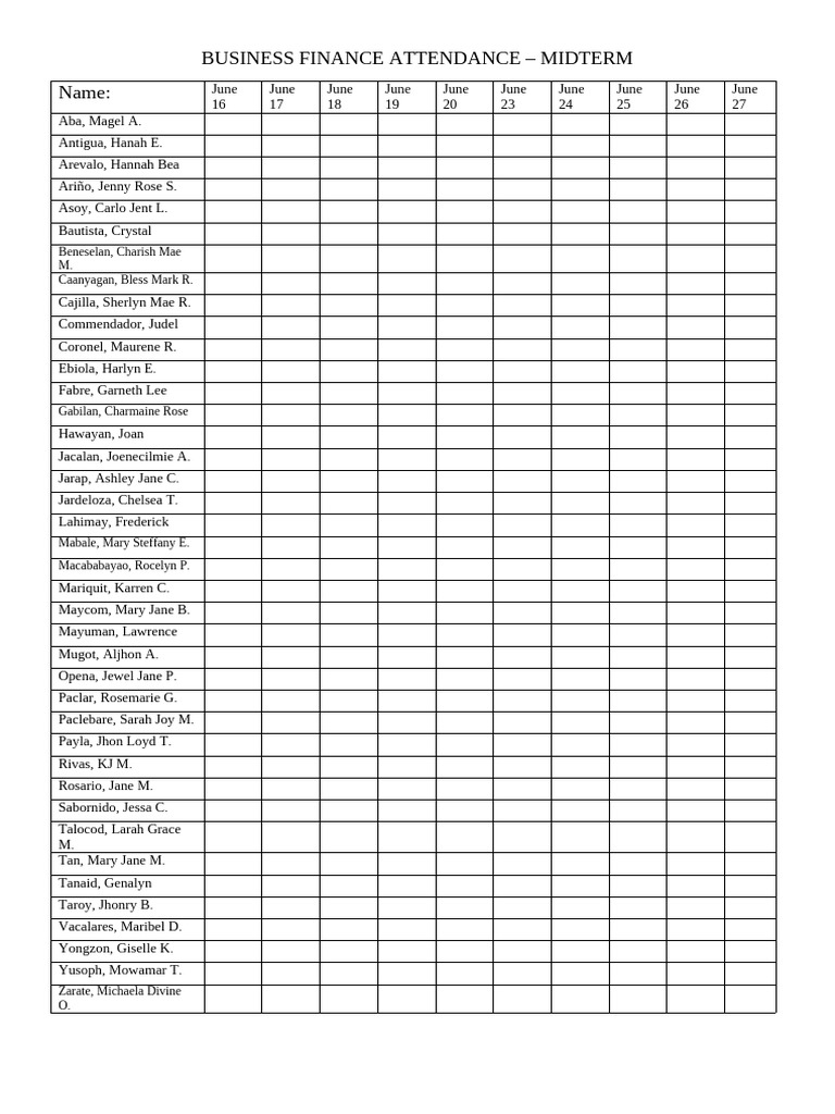 Business Finance Attendance | PDF