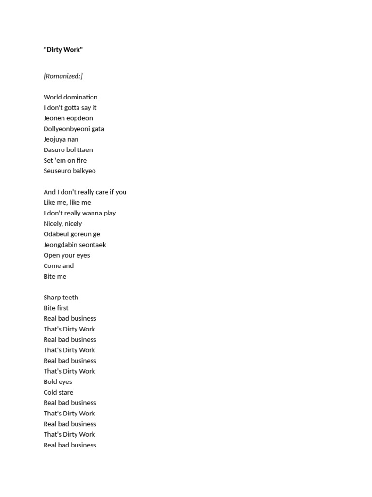 Dirty Work Lyrics Analysis | PDF