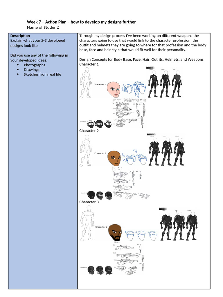 Character Design Development Action Plan | PDF | Projectiles | Military ...