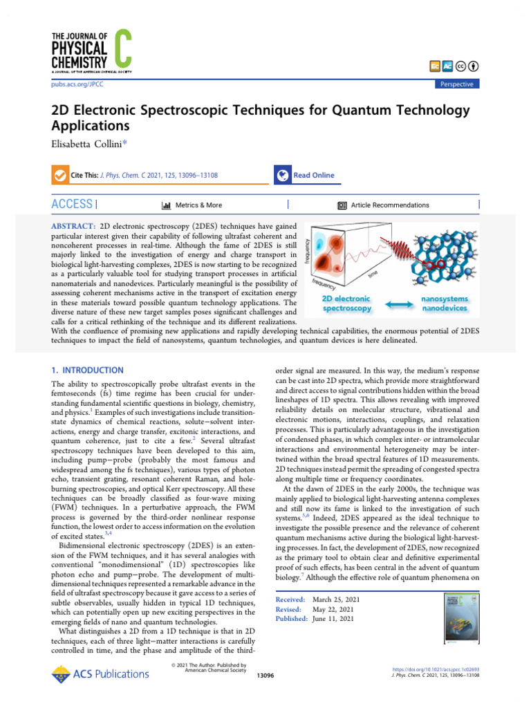 2D Electronic Spectroscopic Techniques For Quantum Technology ...