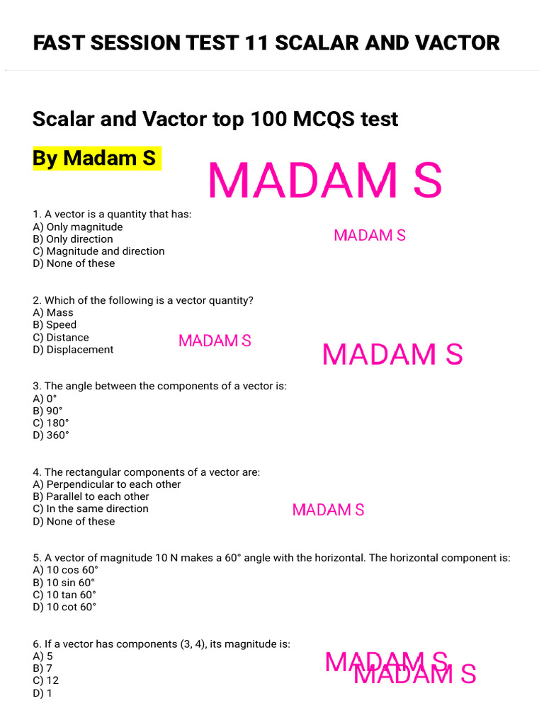 Scalar and Vactor Test | PDF | Euclidean Vector | Torque
