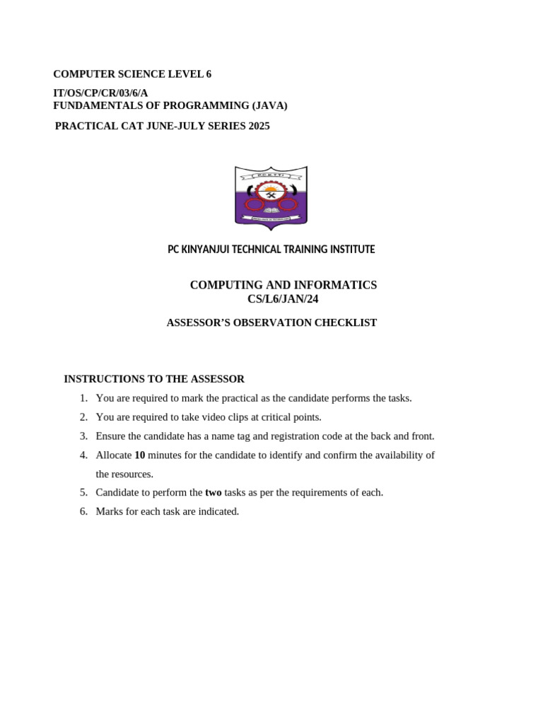 Cat 1 Java Poe Checklist | PDF | Software Development | Computer Engineering