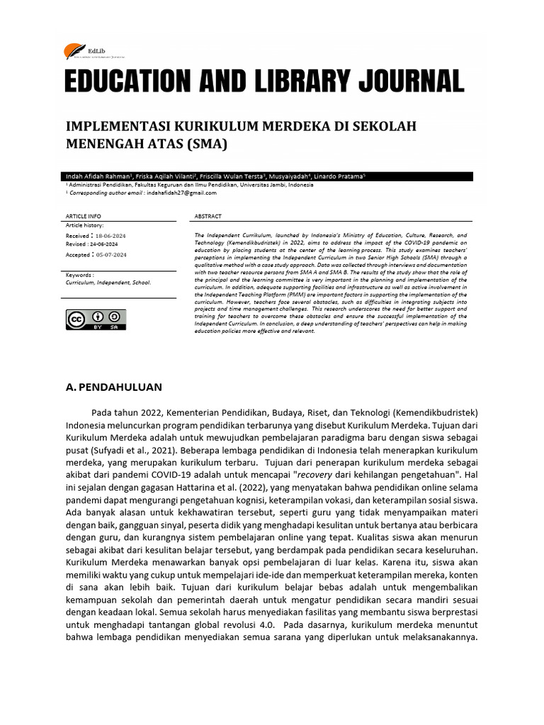 Adminedlib, IMPLEMENTASI KURIKULUM MERDEKA DI SEKOLAH MENENGAH ATAS (SMA) | PDF