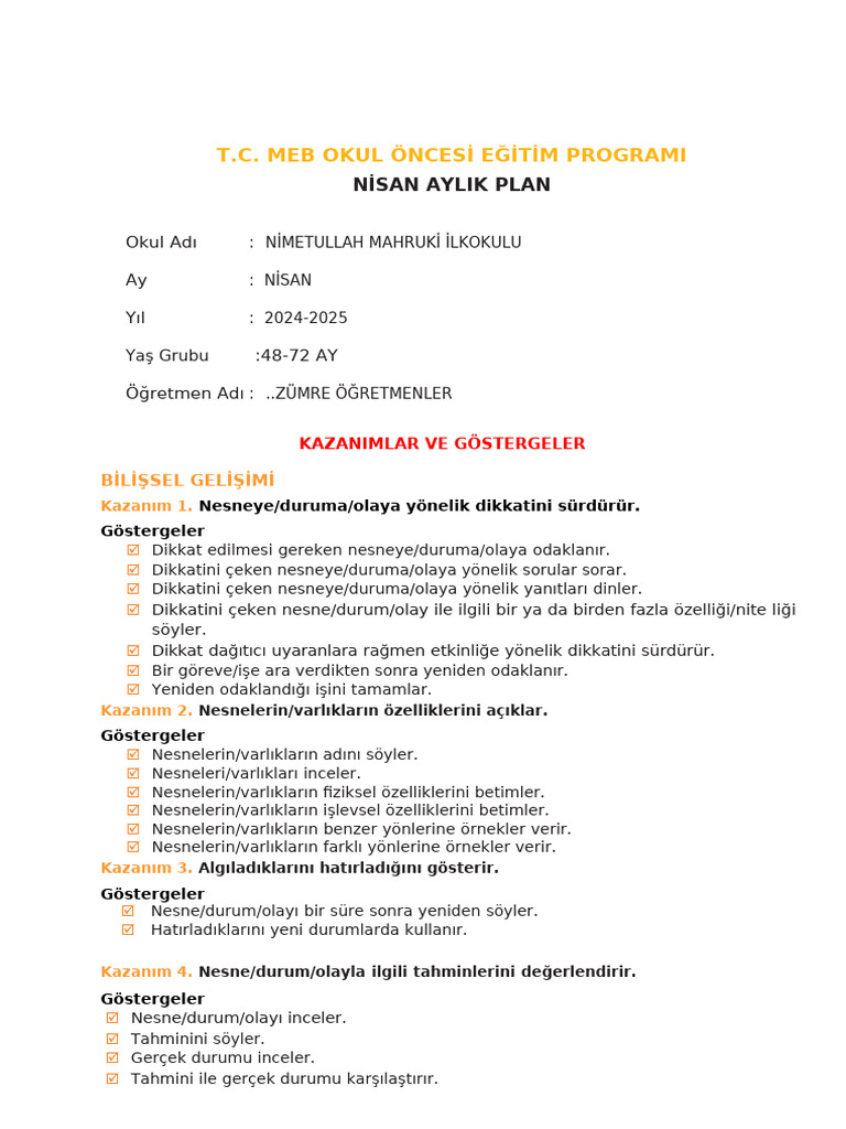 Ni̇san Aylik Plan | PDF