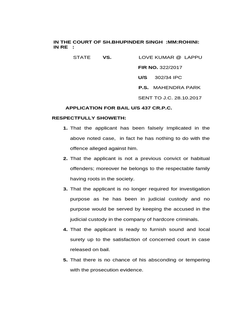 Bail Application 437 Hariom 302 | PDF