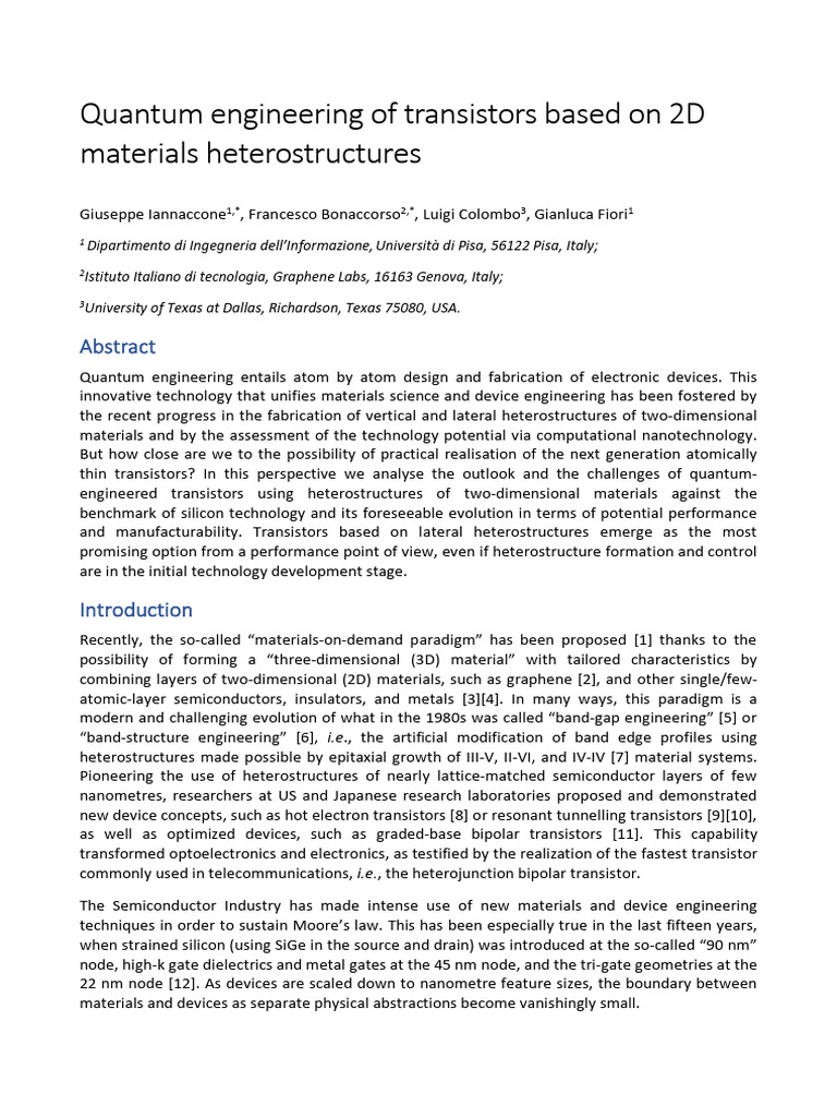 Quantum Engineering of 2D Transistors | PDF | Field Effect Transistor ...