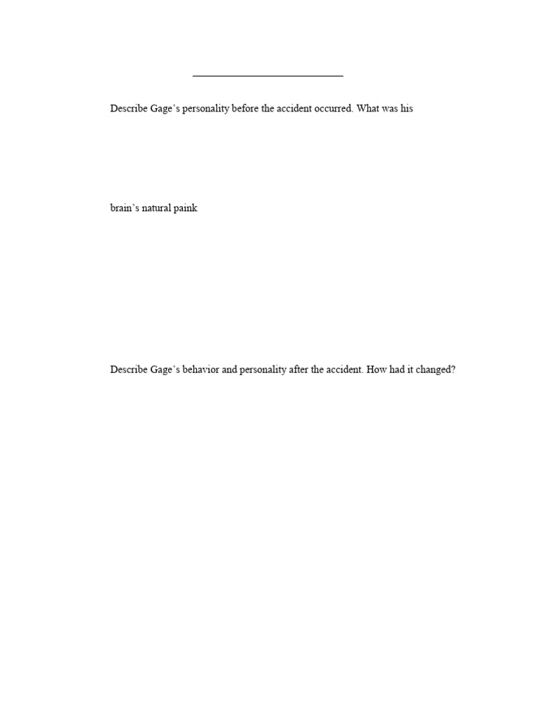 Phineas Gage Questions | PDF