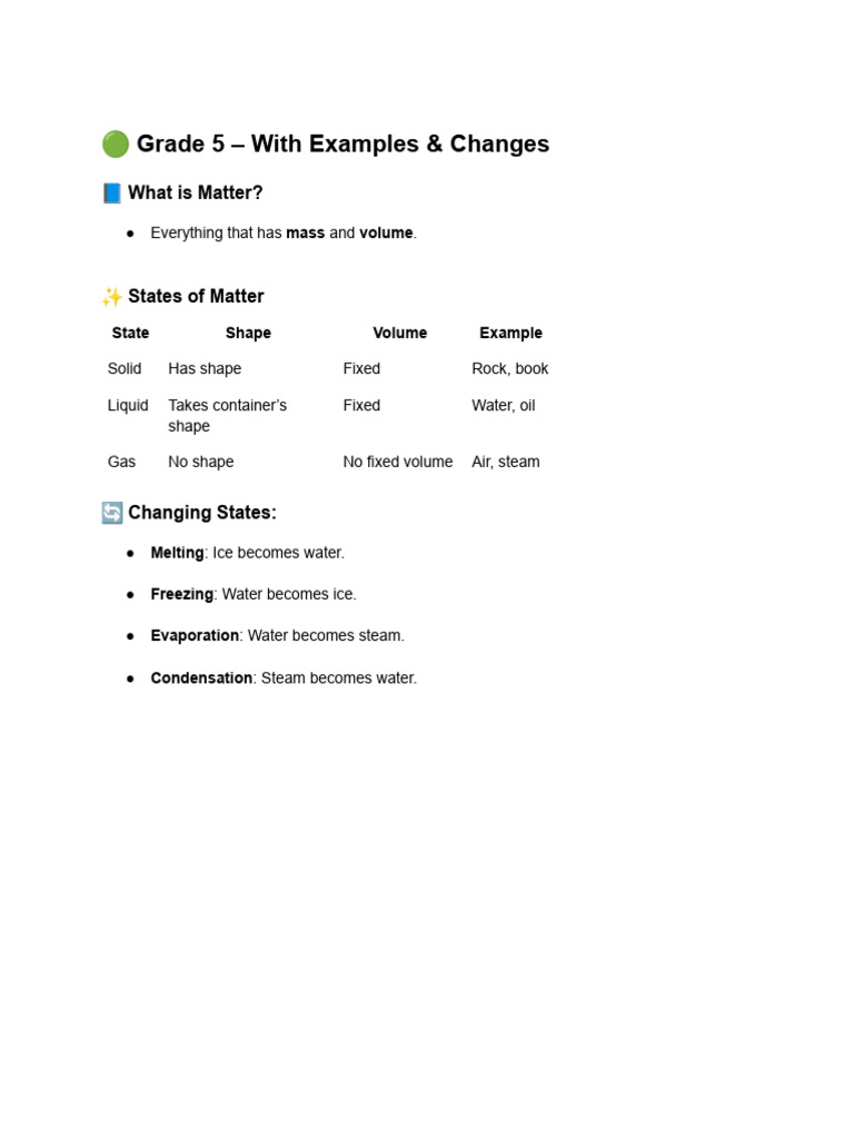 States of Matter Grade 5 | PDF