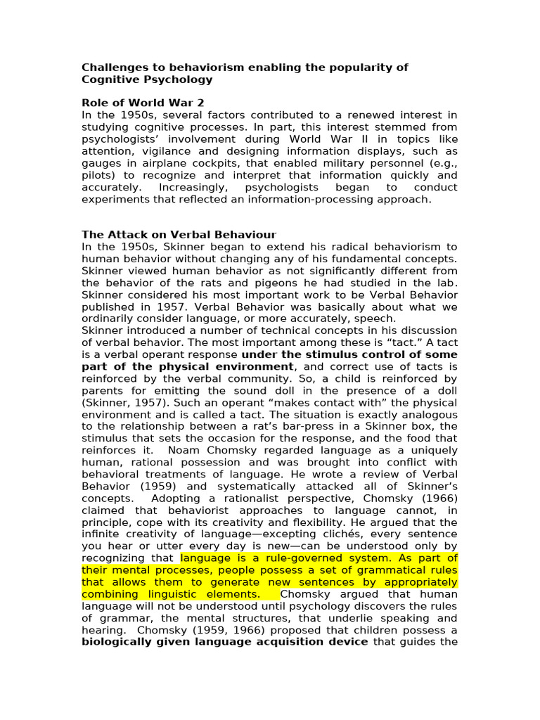Cognitive Psychology's Rise Against Behaviorism | PDF | Behaviorism ...