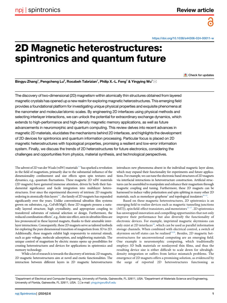 2D Magnetic Heterostructures - Spintronics and Quantum Future | PDF | Ferromagnetism | Magnetism