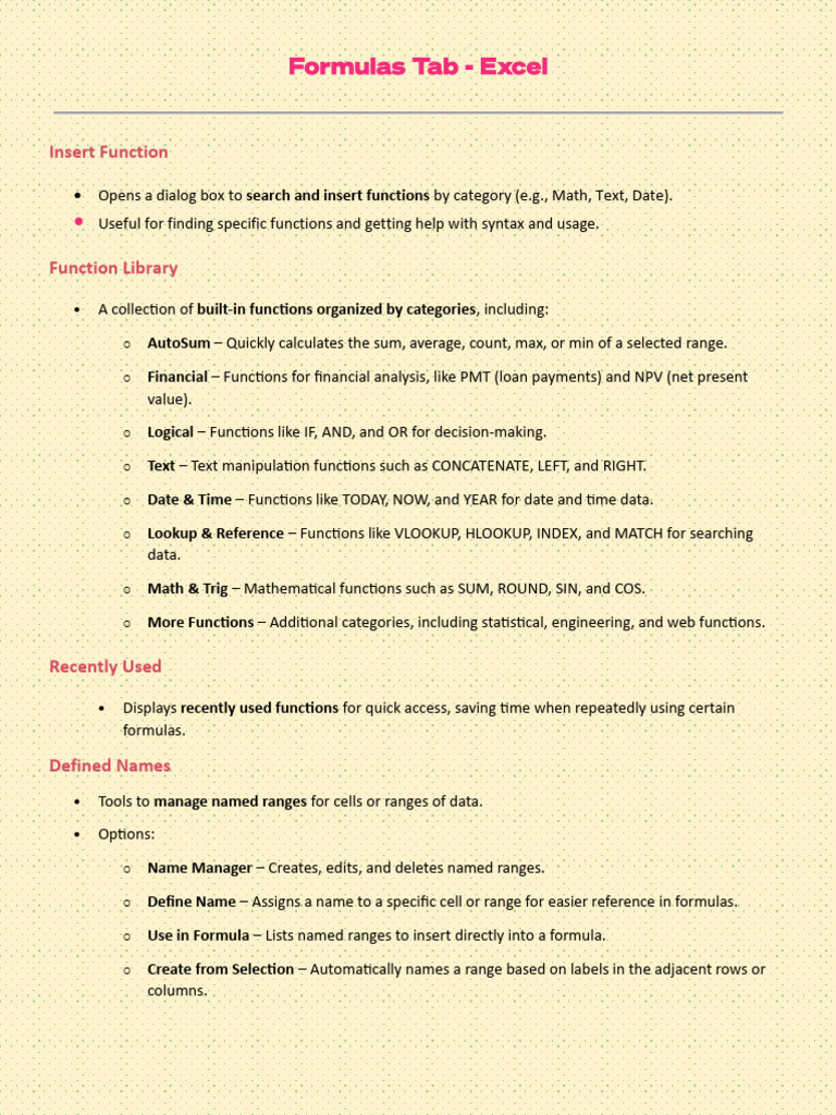 Formulas Tab - MS Excel - Soham Sir Notes | PDF | Computer Science ...