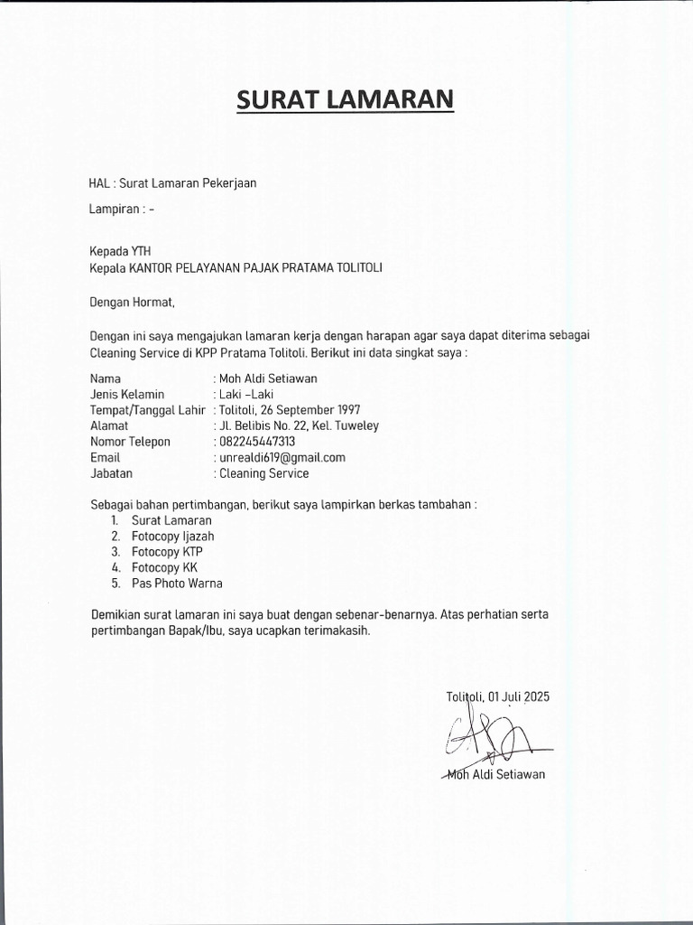 Berkas Lamaran Moh Aldi Setiawan | PDF