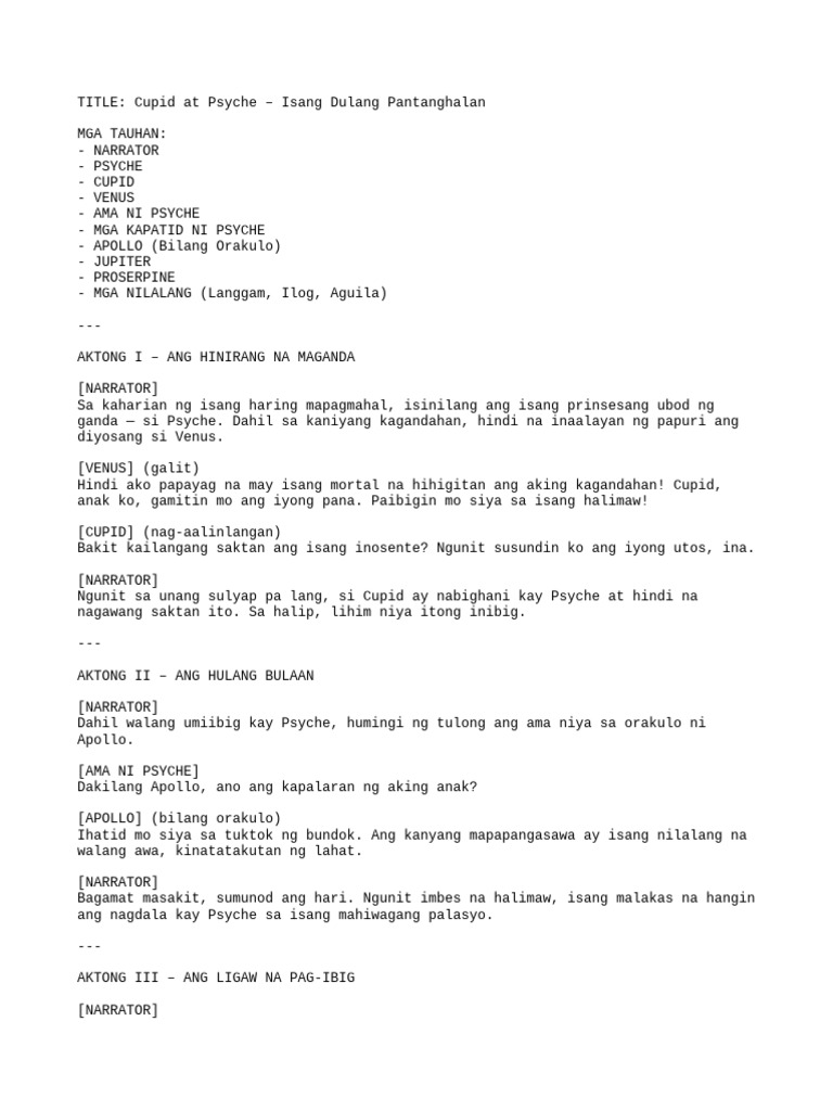 Cupid at Psyche PlayScript | PDF