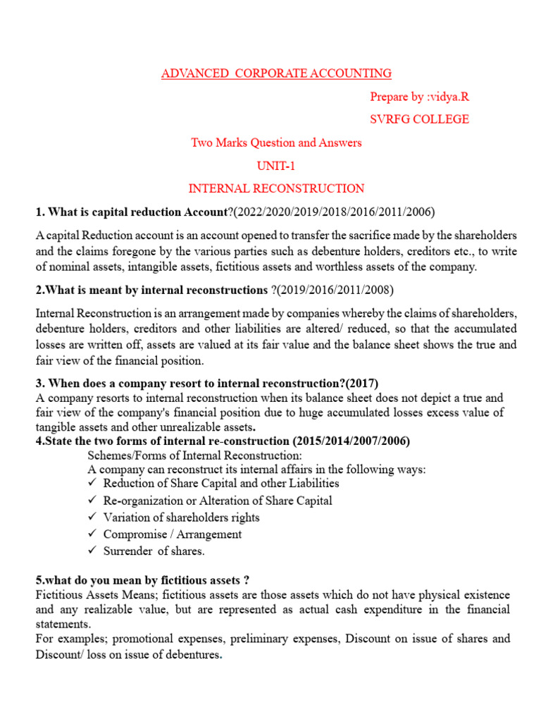 Two Marks Question and Answers | PDF | Liquidation | Preferred Stock