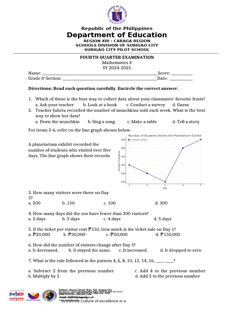 Fourth Quarter Math Exam Grade 4 | PDF | Numbers | Mathematics