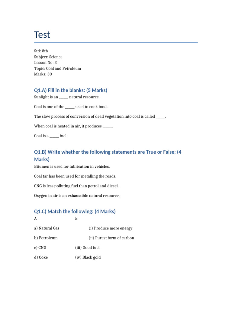 Std8 Science Test Lesson3 Formatted | PDF