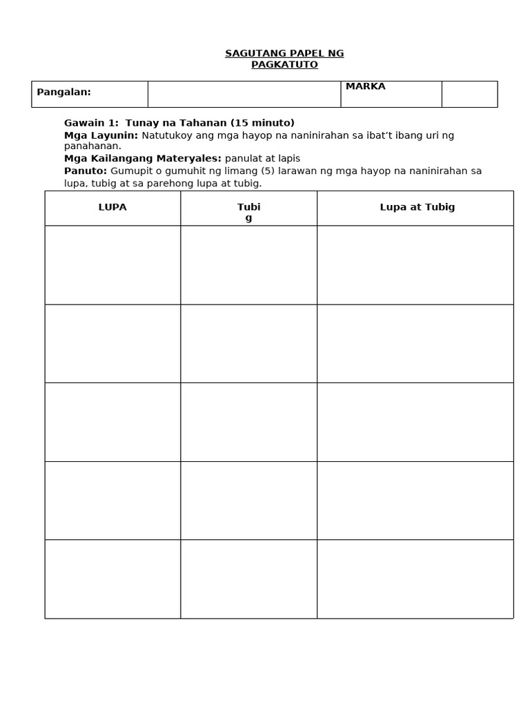 Sagutang Papel NG Pagkatuto Las 7 | PDF