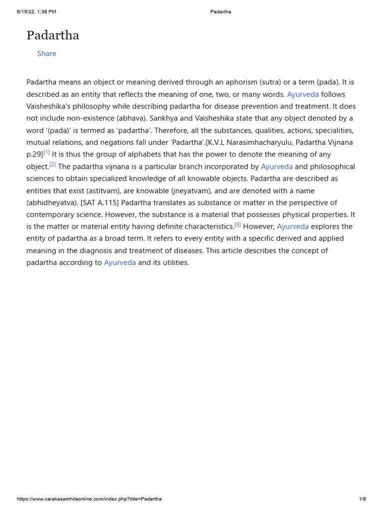 Understanding Padartha in Ayurveda | PDF | Ayurveda | Vedas