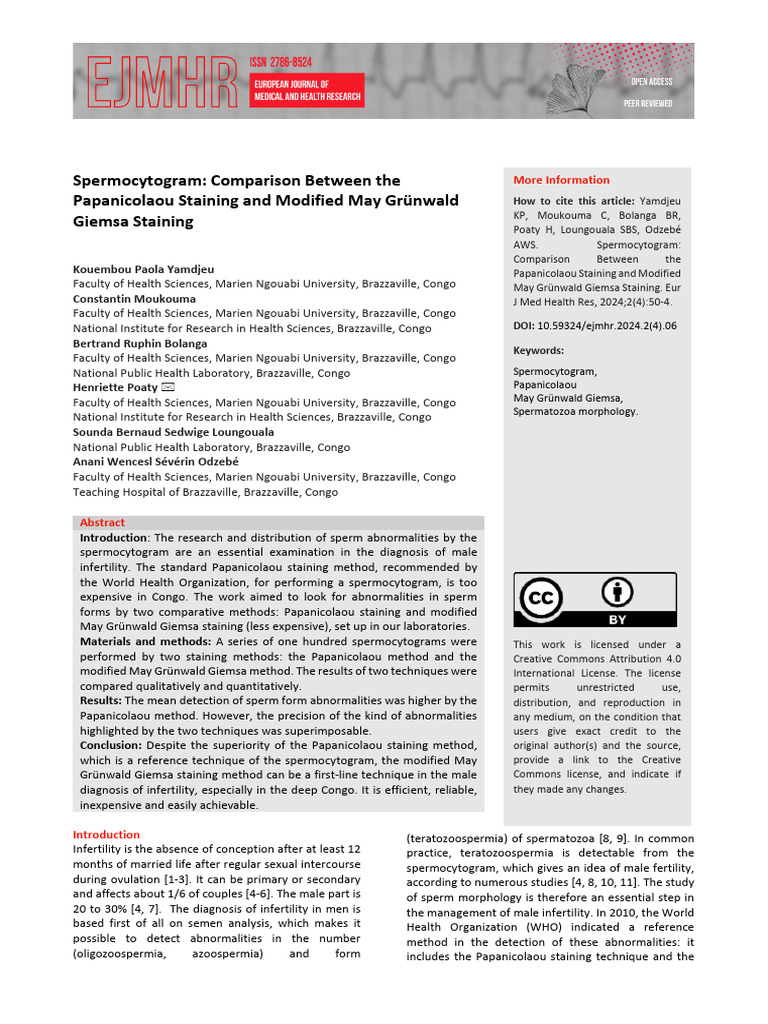Spermocytogram Comparison Between The Papanicolaou Staining and ...