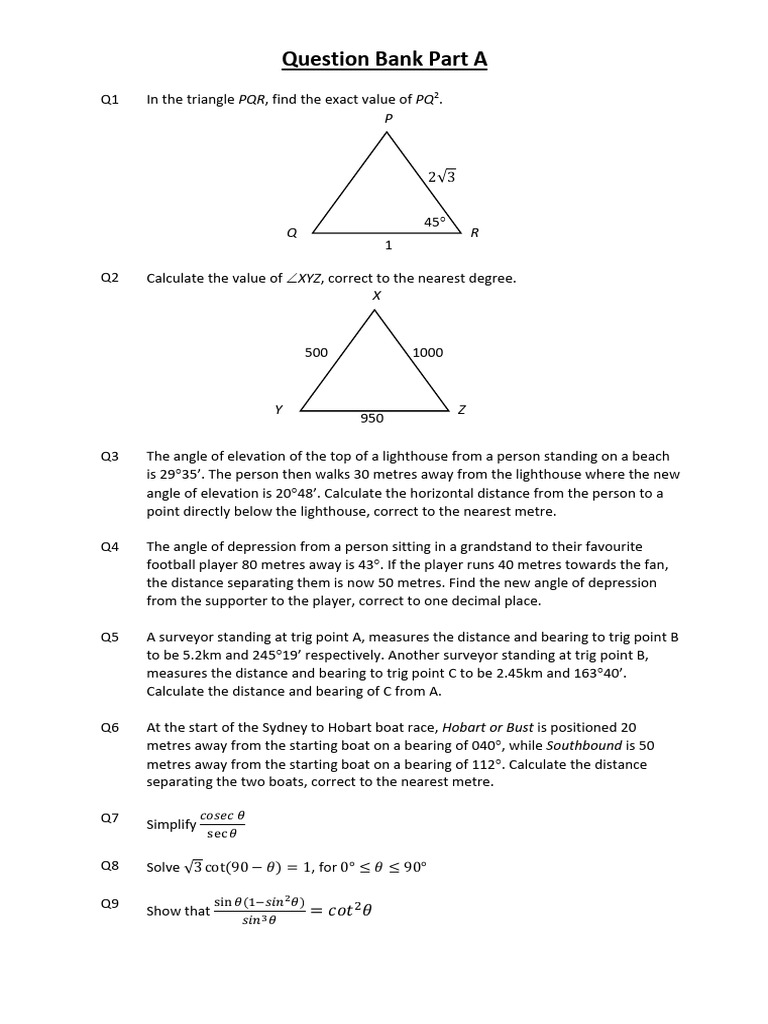 Geometry and Trigonometry Question Bank | PDF | Circle | Area