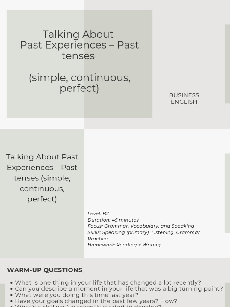 Past Tenses for B2 Speaking Skills | PDF | Perfect (Grammar ...