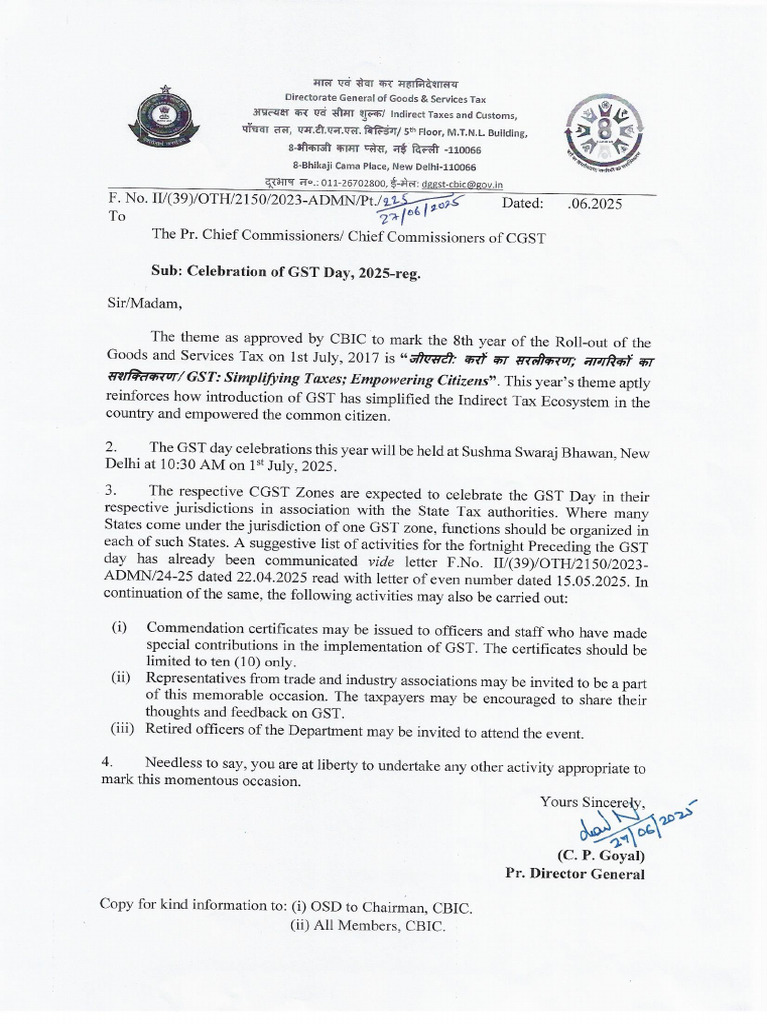 Celebration of GST Day, 2025-Reg. | PDF