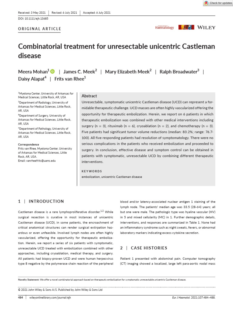 Combinatorial Treatment For Unresectable Unicentric Castleman Disease ...