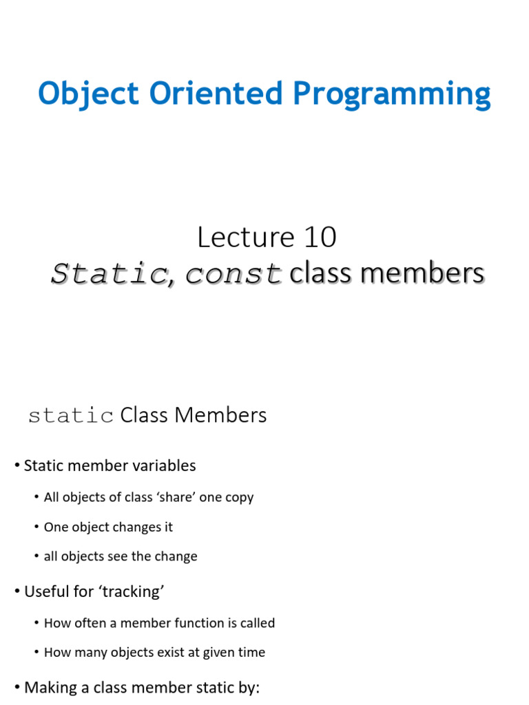 Lecture 10 Static, Const Spring2025 | PDF | Class (Computer Programming) | Scope (Computer Science)